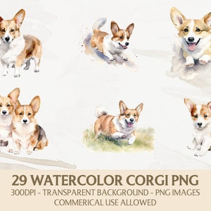 Watercolor Corgi Clipart, Corgi Png Bundle, Instant Digital Download ...