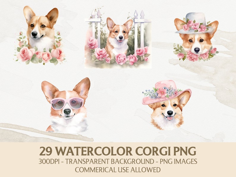 Watercolor Corgi Clipart, Corgi Png Bundle, Instant Digital Download ...