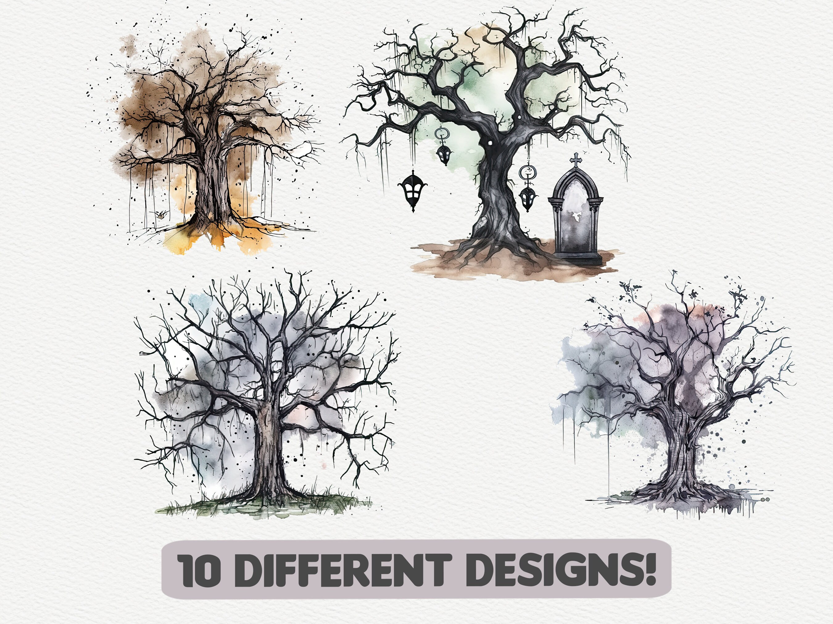 Watercolor Gothic Trees Clipart Bundle, Gothic PNG Digital Download ...