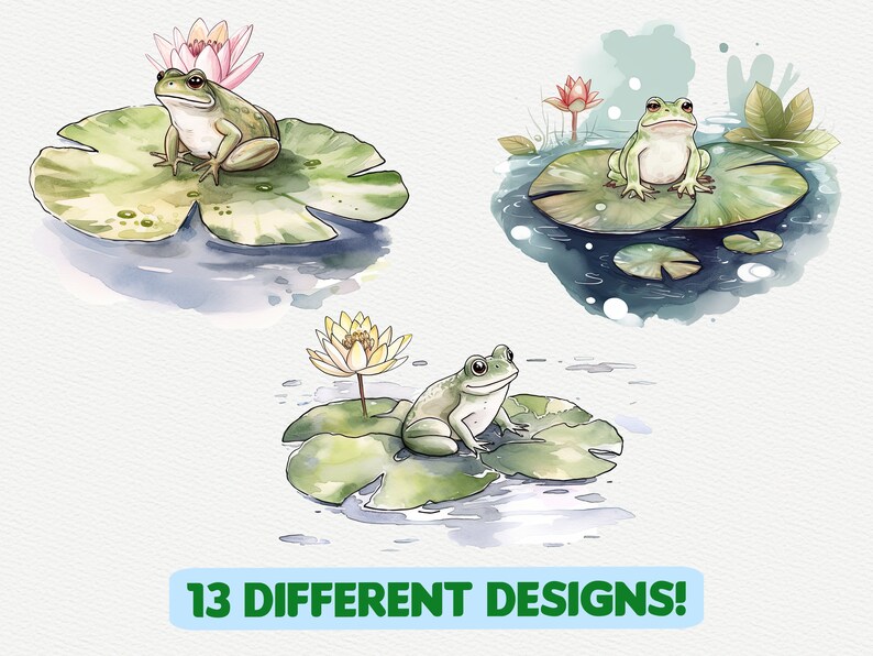 Watercolor Lily Pad Clipart Bundle, Frog Pond PNG Digital Download ...