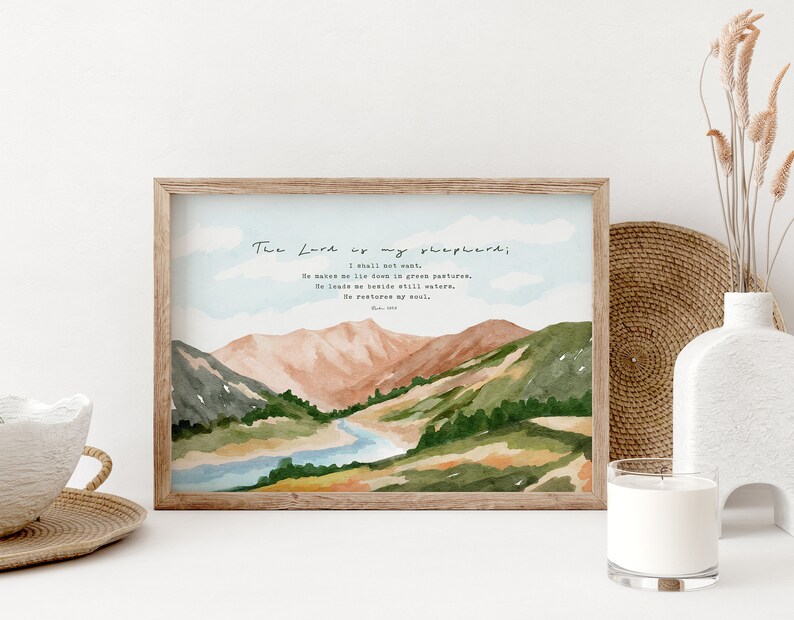 Psalm 23 CHRISTIAN WALL ART Printable Scripture Landscape Christian Art ...