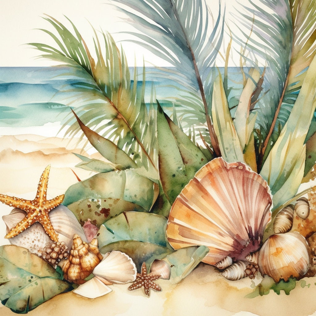 Watercolor Beach Digital Paper Pack Seascape Printable Scrapbooking ...