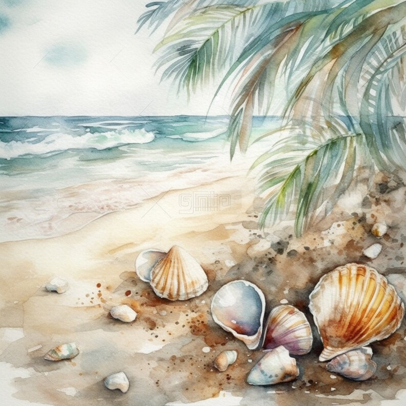 Watercolor Beach Digital Paper Pack Seascape Printable Scrapbooking ...