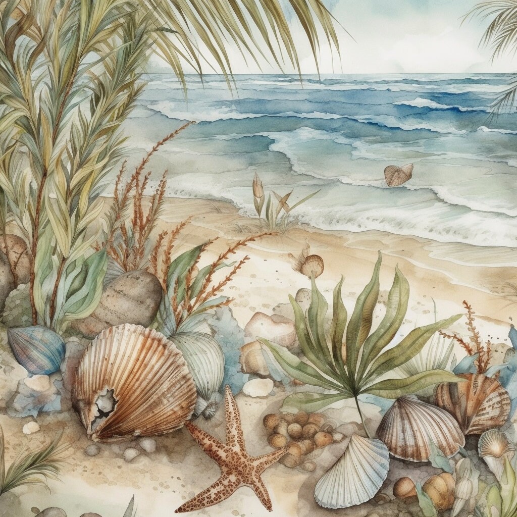 Watercolor Beach Digital Paper Pack Seascape Printable Scrapbooking ...