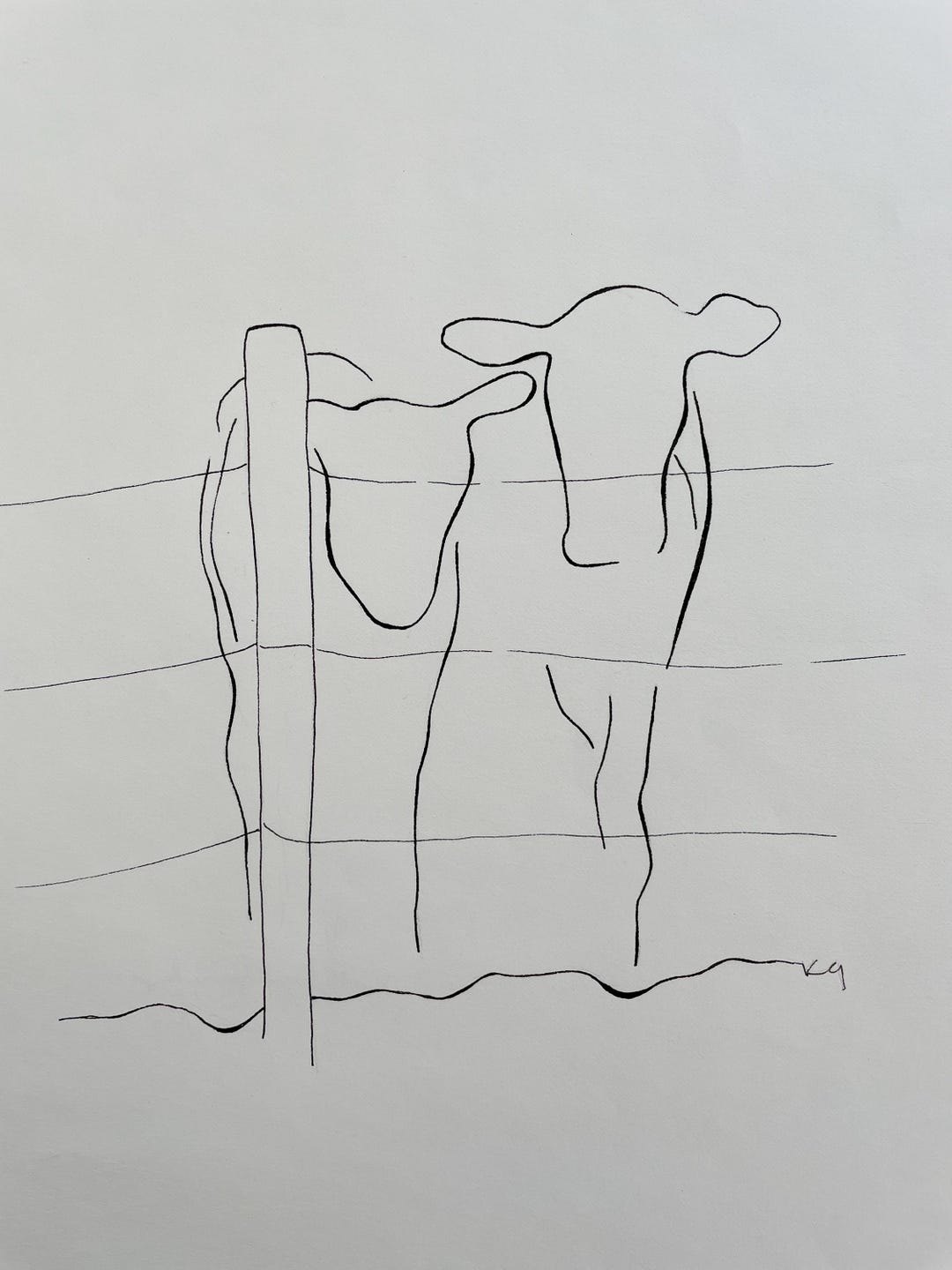 Abstract Cows, 8.5"x 11", Original Animal Drawing, Modern Cow Art, by ...