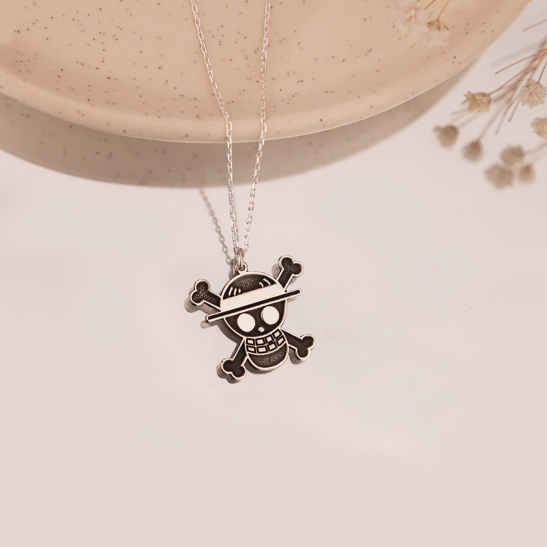 925 Sterling Silver Straw Hat Skull Necklace, 14K Gold Straw Hat Skull ...