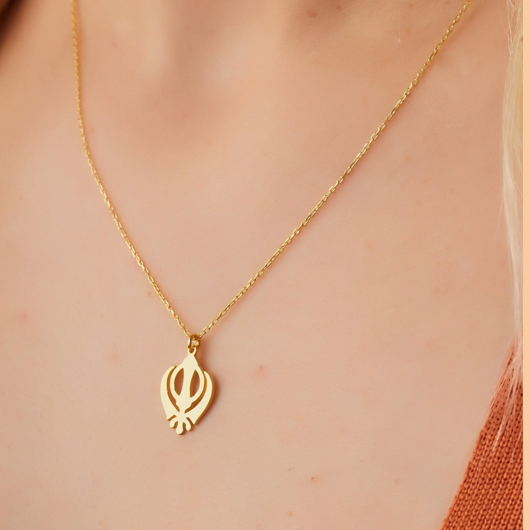 Gold Vermeil Khanda Necklace, Religious Protection Charm Necklace ...