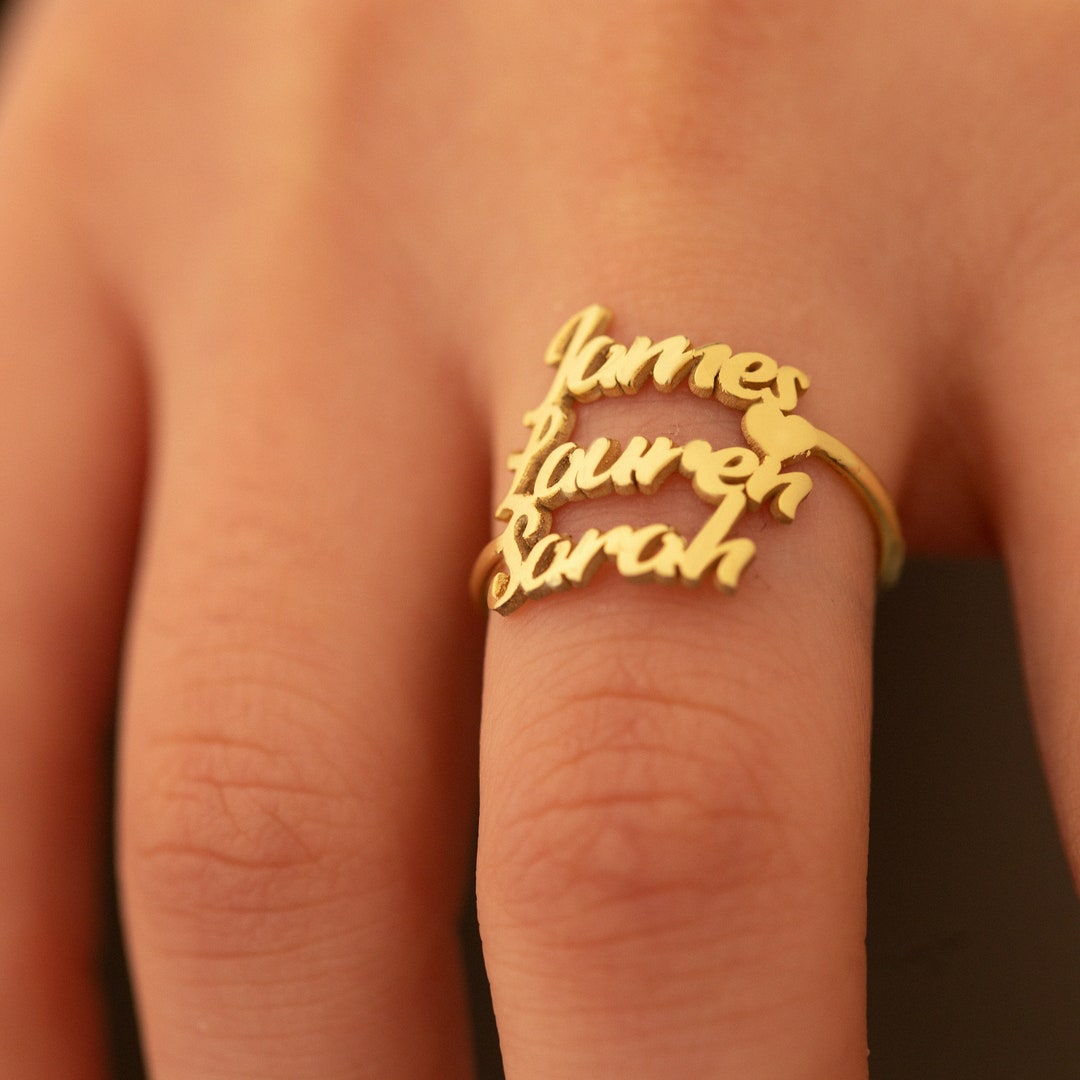 Gold Personalized Best Friends Ring, Multiple Name Ring, Personalized ...
