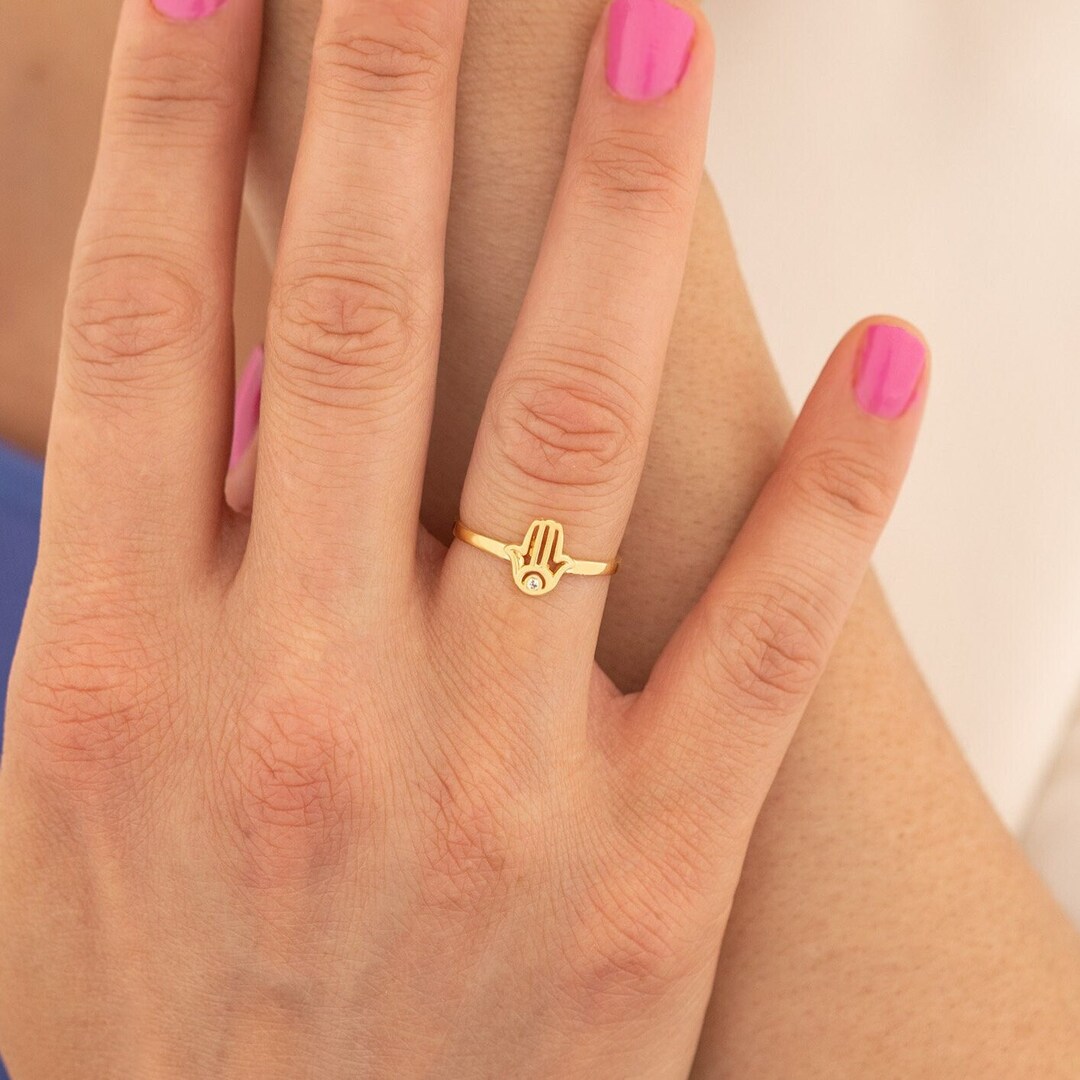 The Hamsa Ring Christmas Gift Diamond Hand of Fatima Ring - Etsy