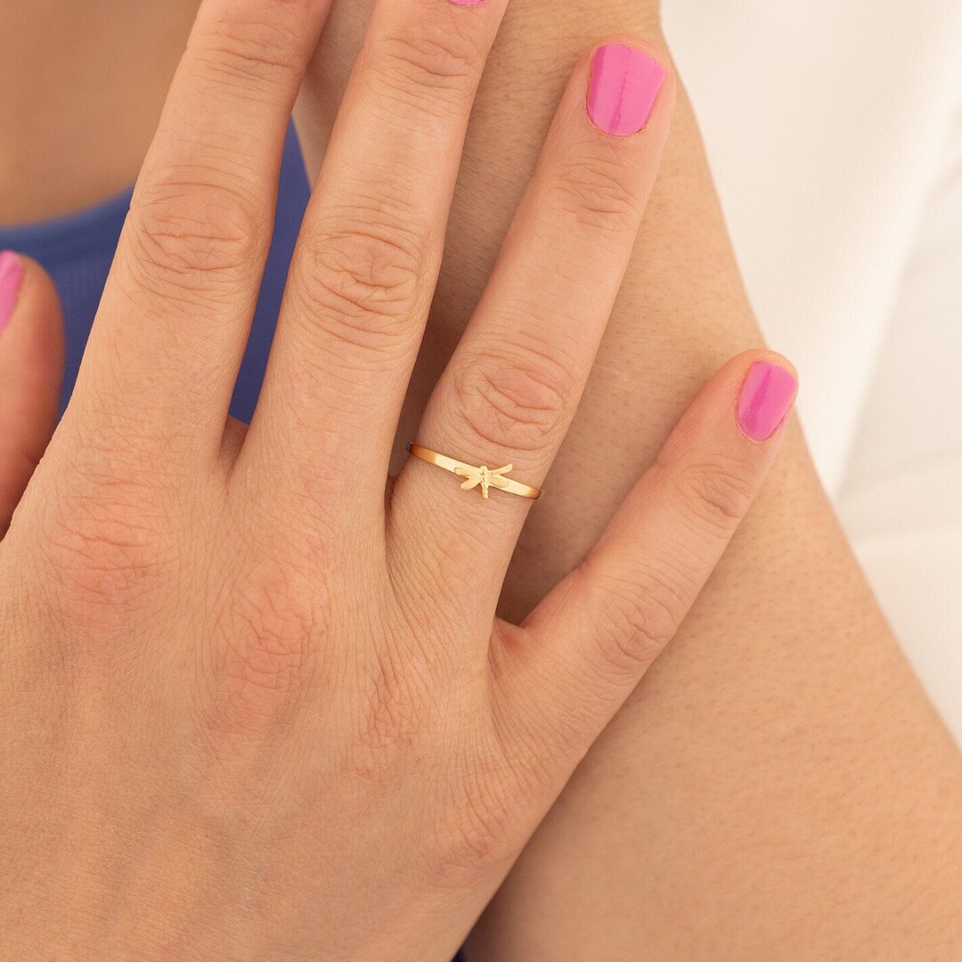 Tiny Dragonfly Ring, Gift for Her, Cute Firefly Ring, 14K Gold Spirit ...
