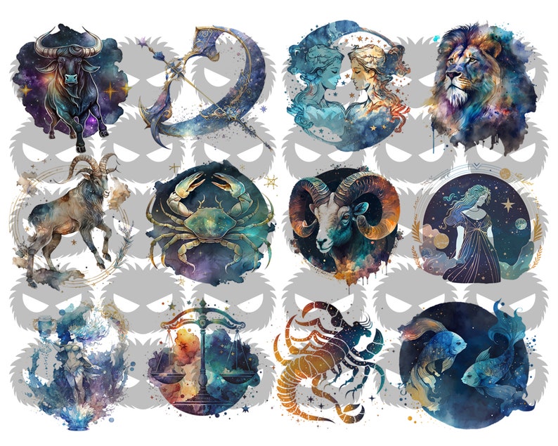 Zodiac Sign Bundle Clipart, PNG, Virgo, Aries ,aquarius, Cancer, Gemini, Leo, Libra, Pisces ...
