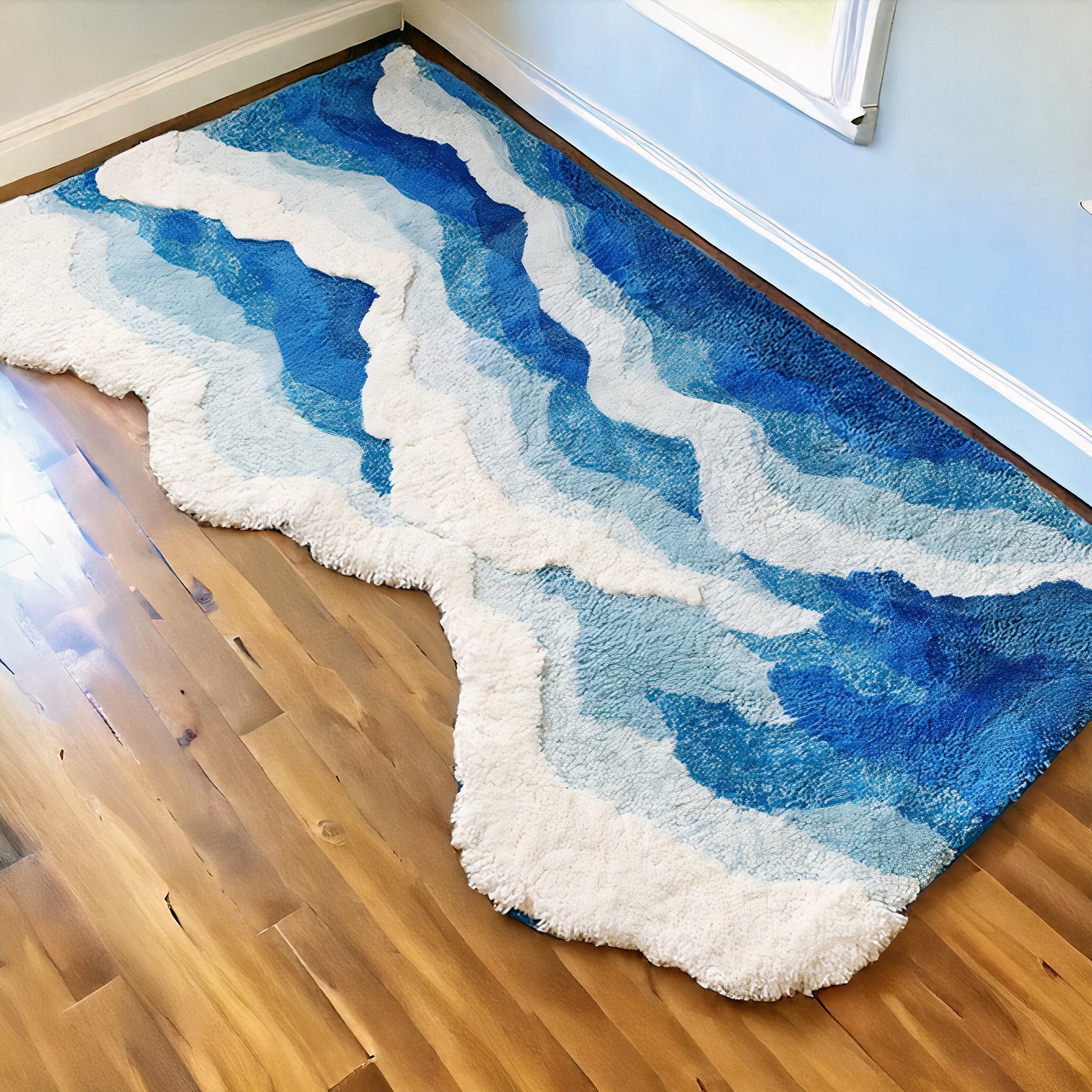 Artisanal Wave Rug Funky Sea Waves Bedroom Rug Living Room Kids Soft ...
