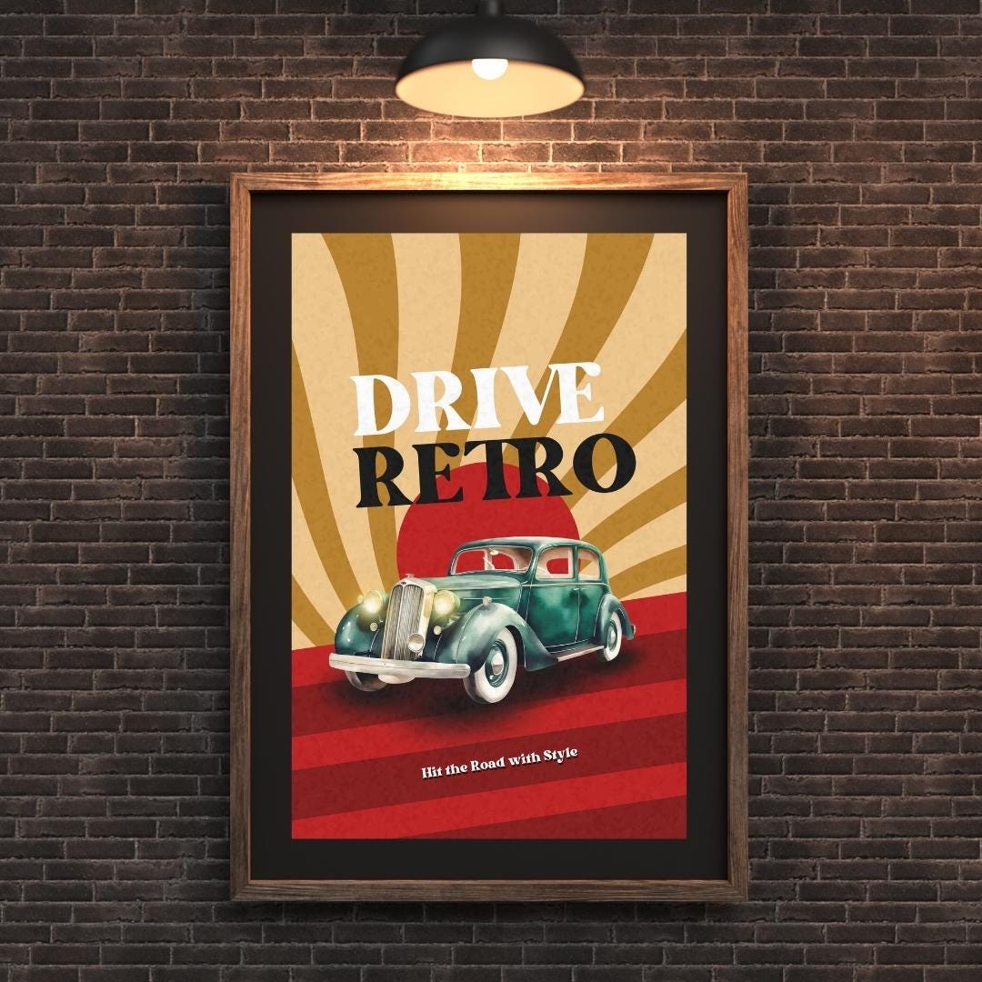 Retro Car Art Print – Vintage Classic Drive Poster for Home Decor ...