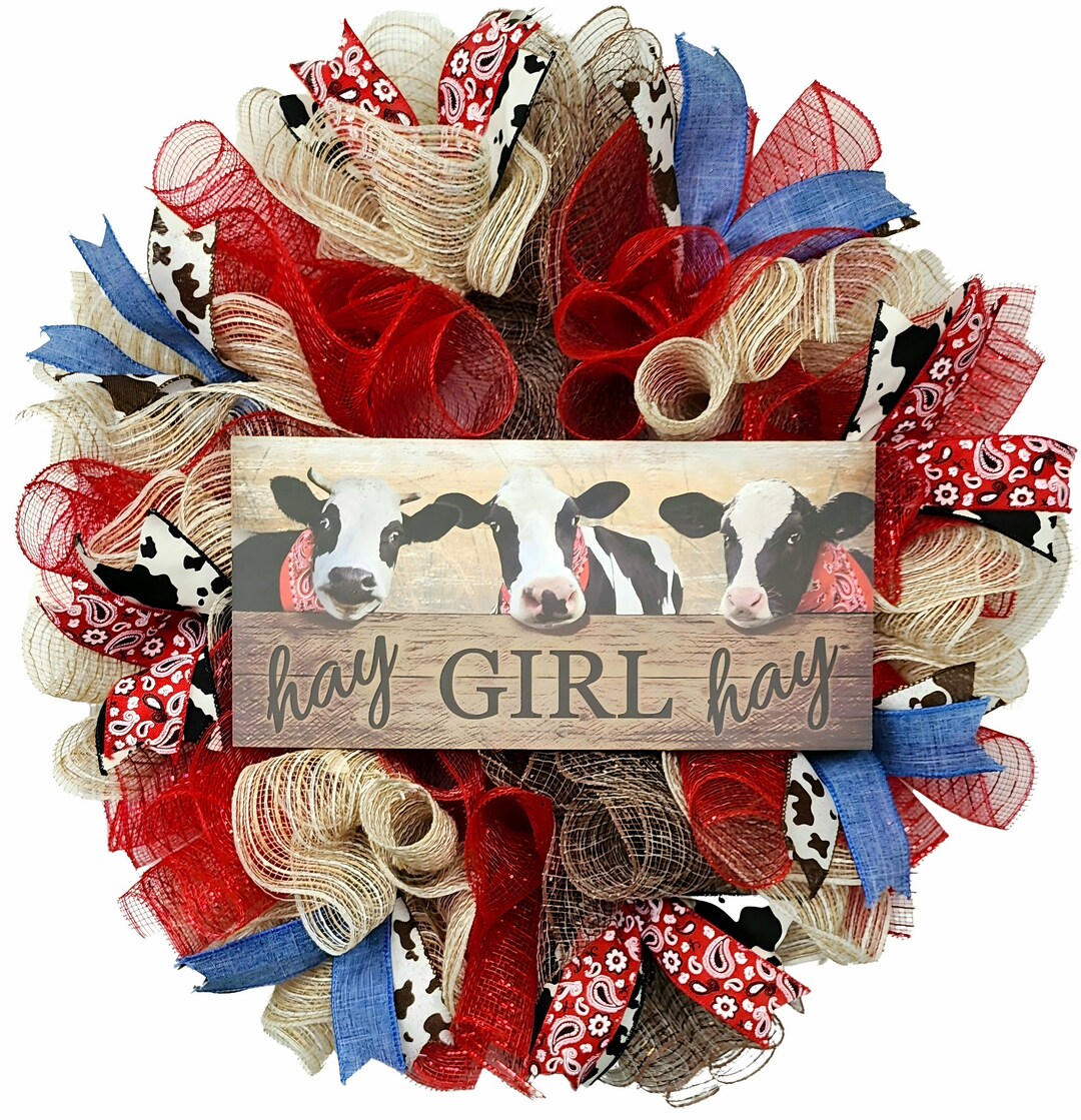 Hay Girl Hay Cow Door Wreath, Cow Wreath, Cow Decor, Hay Girl Hay Decor ...