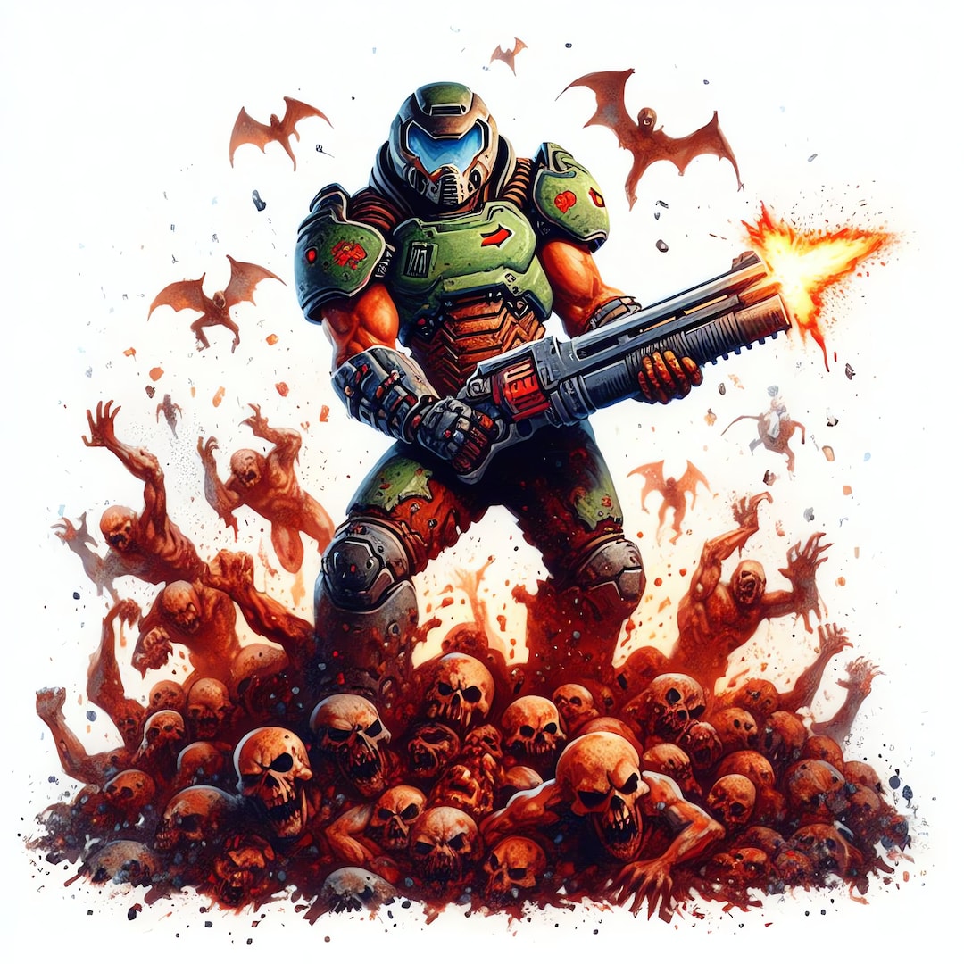 Retro Doom Slayer PNG Digital Download Game Room Decor, DTG ...