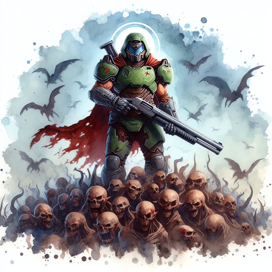 Caped Doom Slayer PNG Digital Download Game Room Decor, DTG ...