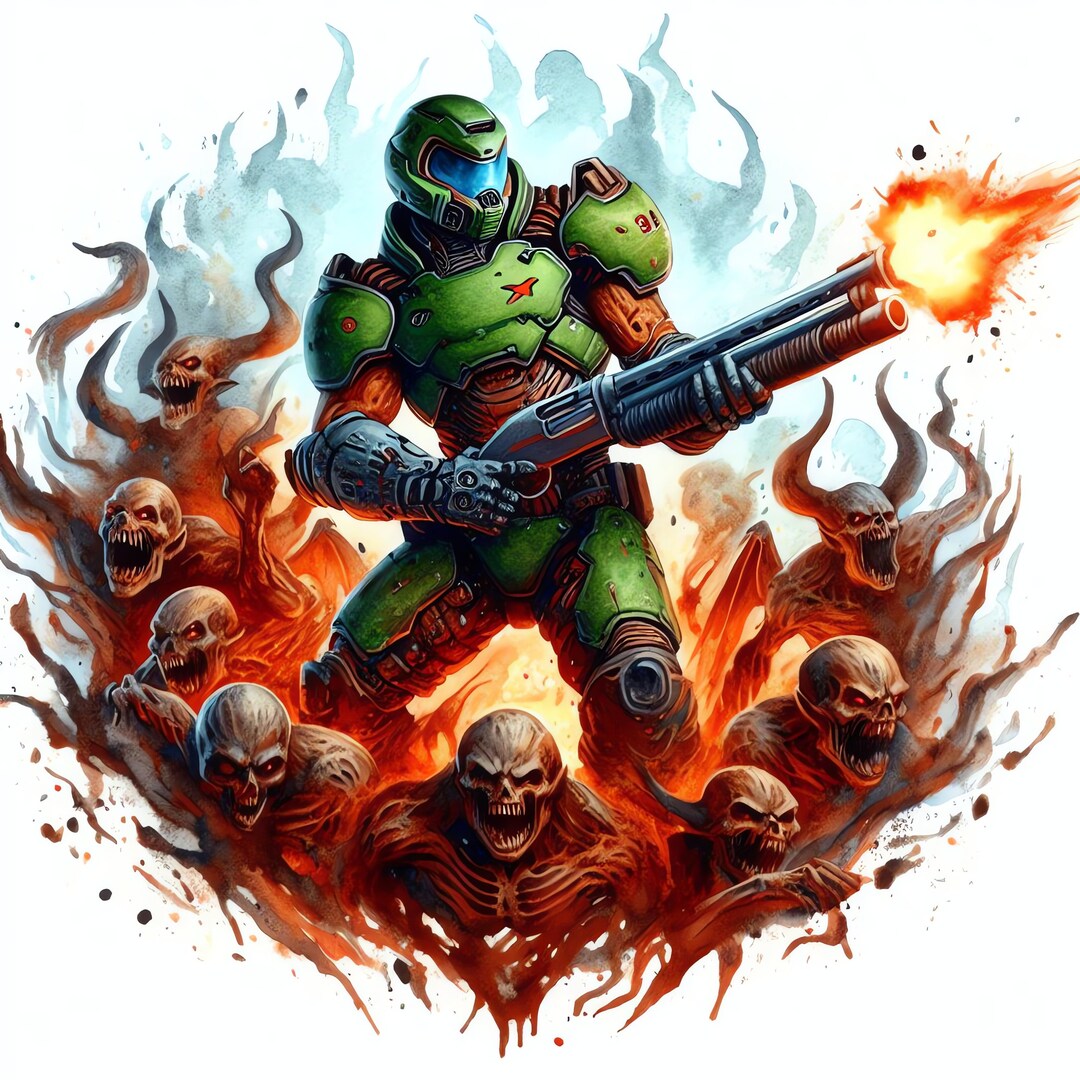Fps Doom Slayer PNG Digital Download Game Room Decor, DTG, Sublimation ...