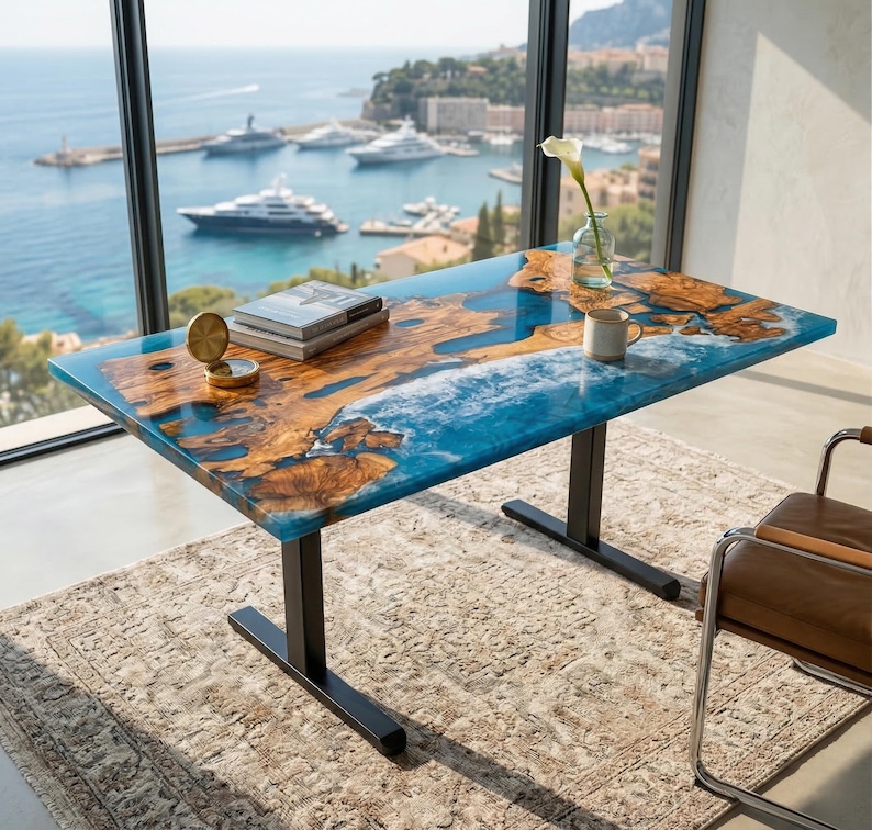 Custom Walnut Epoxy River Dining Table, Ocean Resin Art Furniture (63 ...
