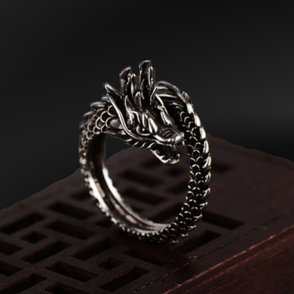 Adjustable Dragon Ring, Silver and Black Dragon Ring, Gothic Animal Ring, Vintage Dragon Ring - Etsy