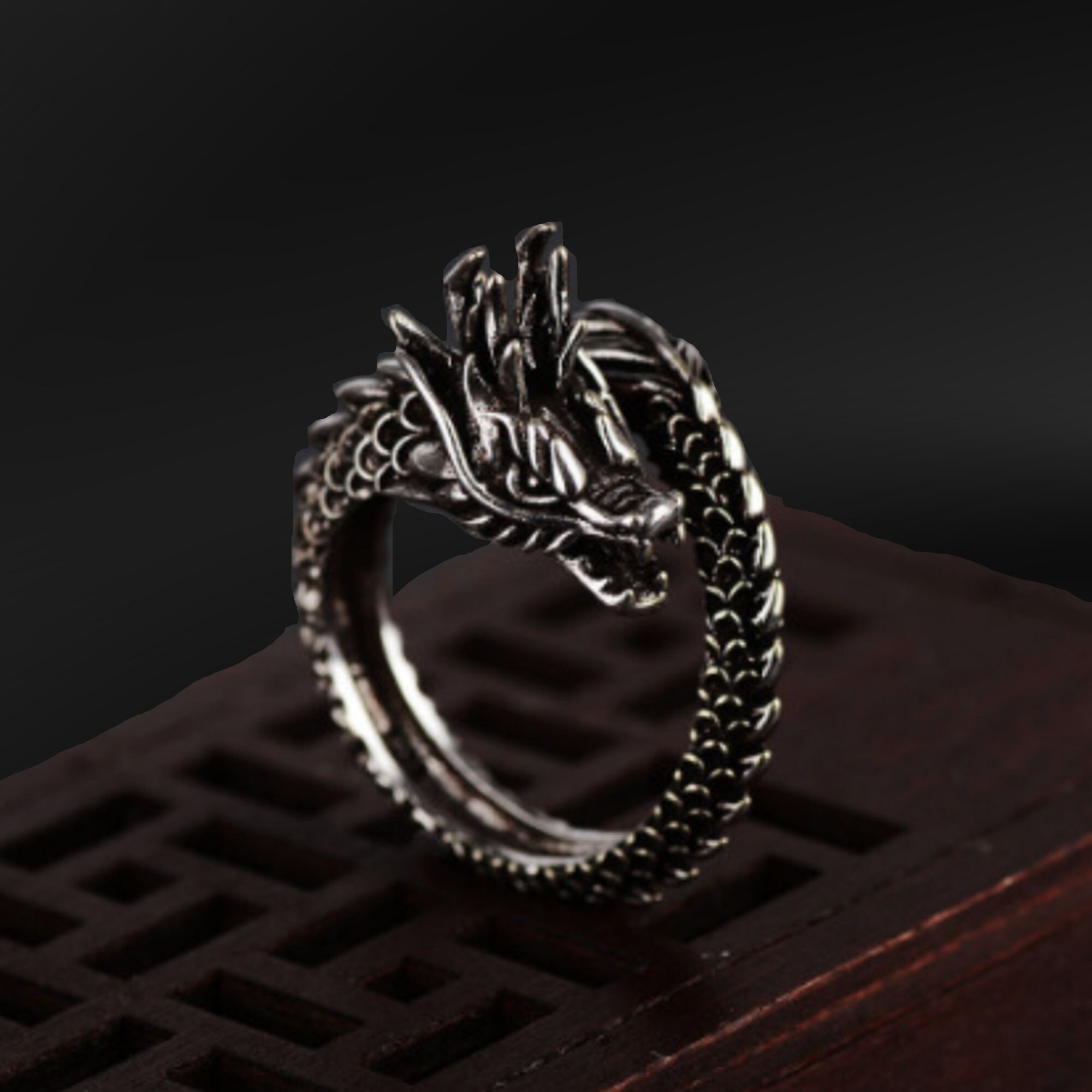 Adjustable Dragon Ring, Silver and Black Dragon Ring, Gothic Animal ...