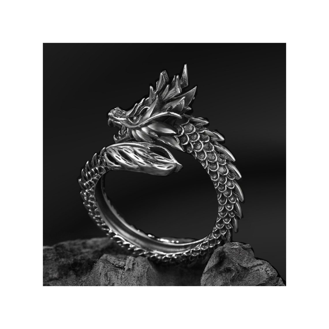 Adjustable Dragon Ring, Silver and Black Dragon Ring, Gothic Animal ...