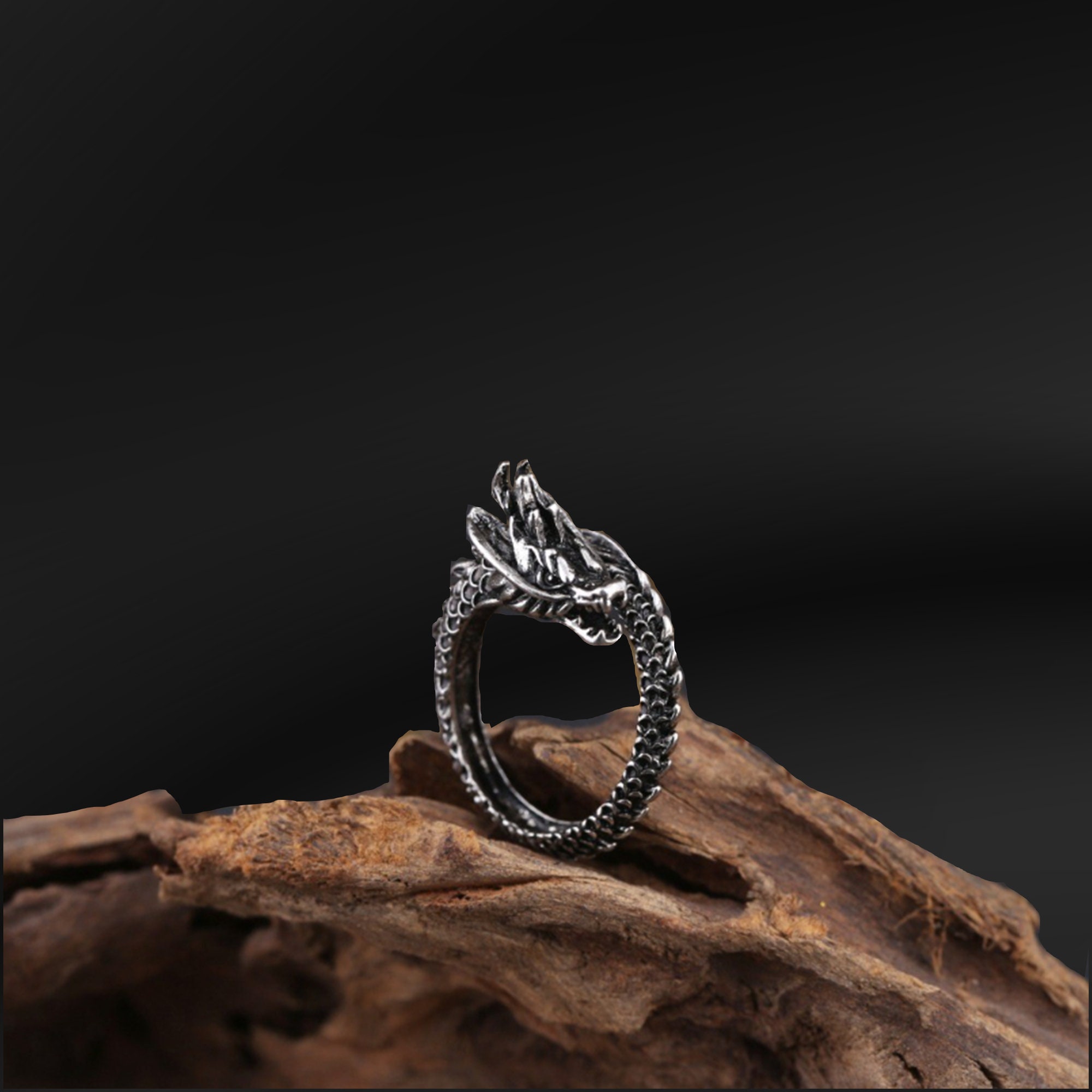 Adjustable Dragon Ring, Silver and Black Dragon Ring, Gothic Animal ...
