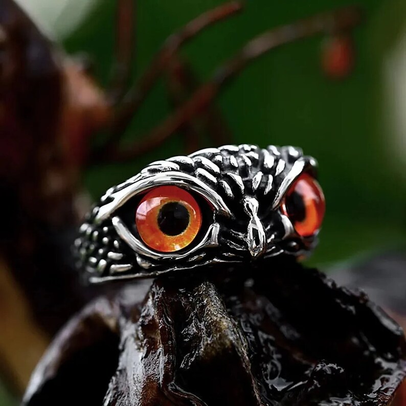 Stainless Steel Owl Shaped Ring With Gemstone Eyes, Ring for Nature ...