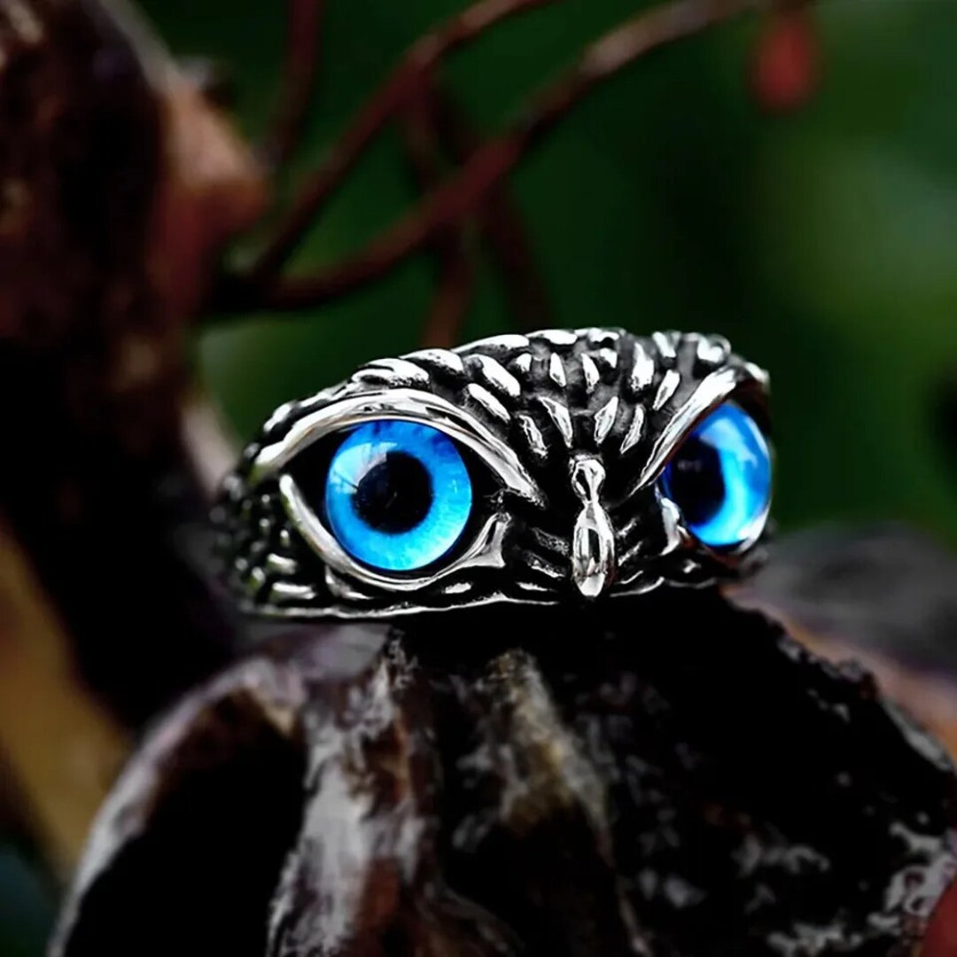 Stainless Steel Owl Shaped Ring With Gemstone Eyes, Ring for Nature ...