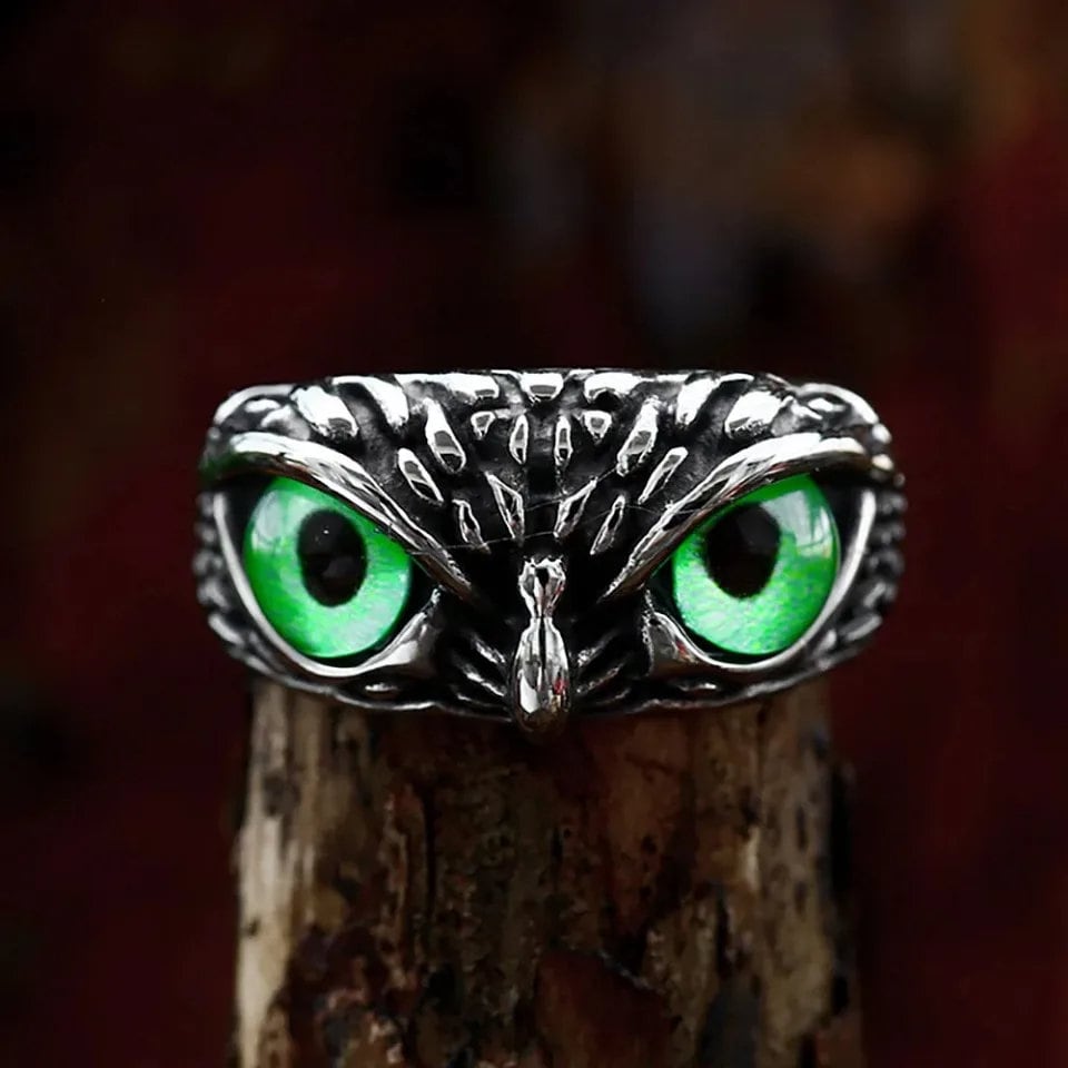 Stainless Steel Owl Shaped Ring With Gemstone Eyes, Ring for Nature ...