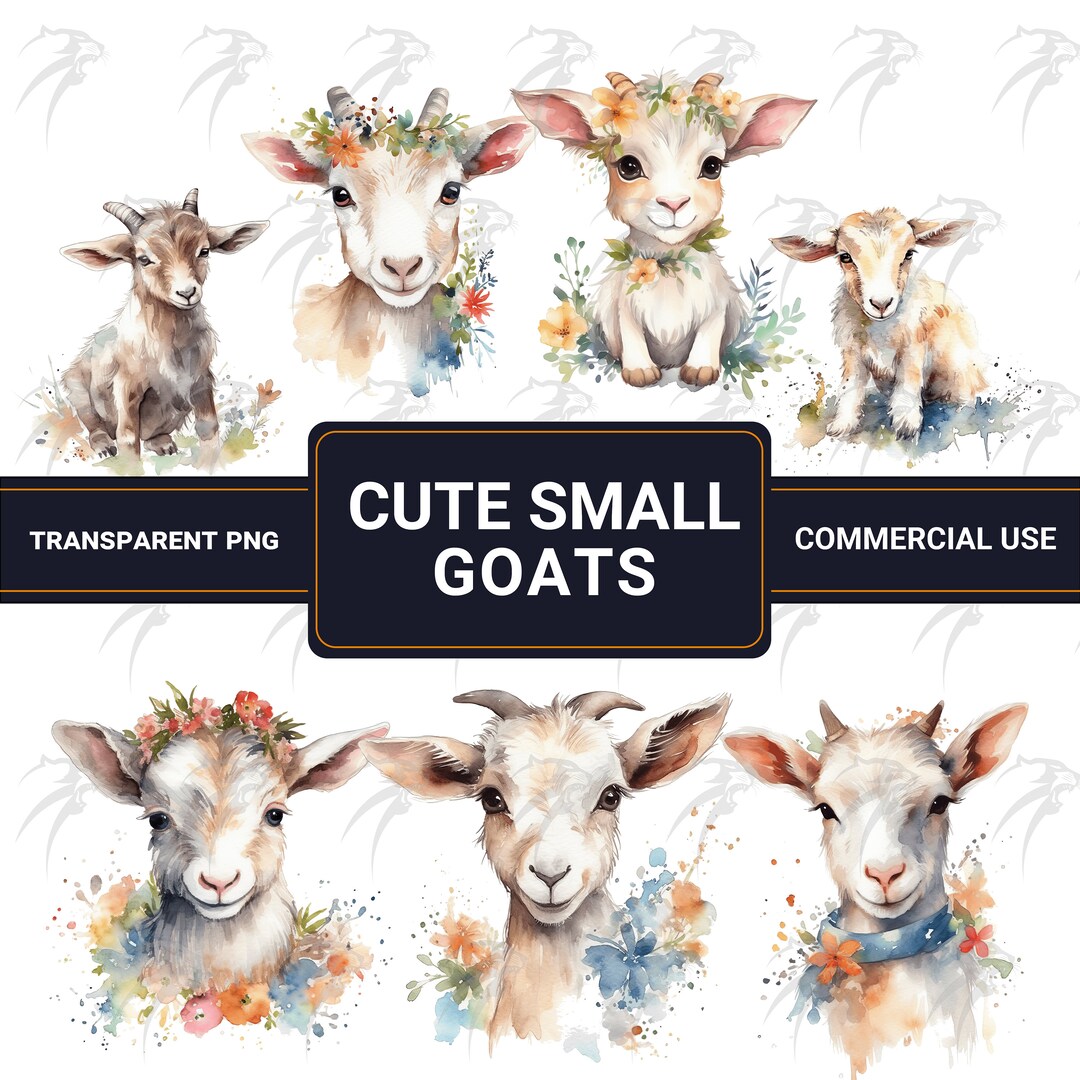 Watercolor Cute Small Goat 20 High Quality Digital Art Pngs Cute Goat ...