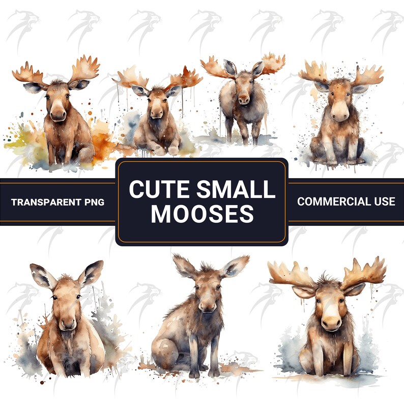 Watercolor Cute Small Moose 20 High Quality Digital Art Pngs - Etsy
