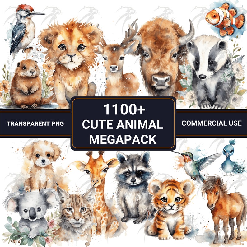 1100 Animals Clipart Megabundle COMMERCIAL USE mega Bundle Png animated ...