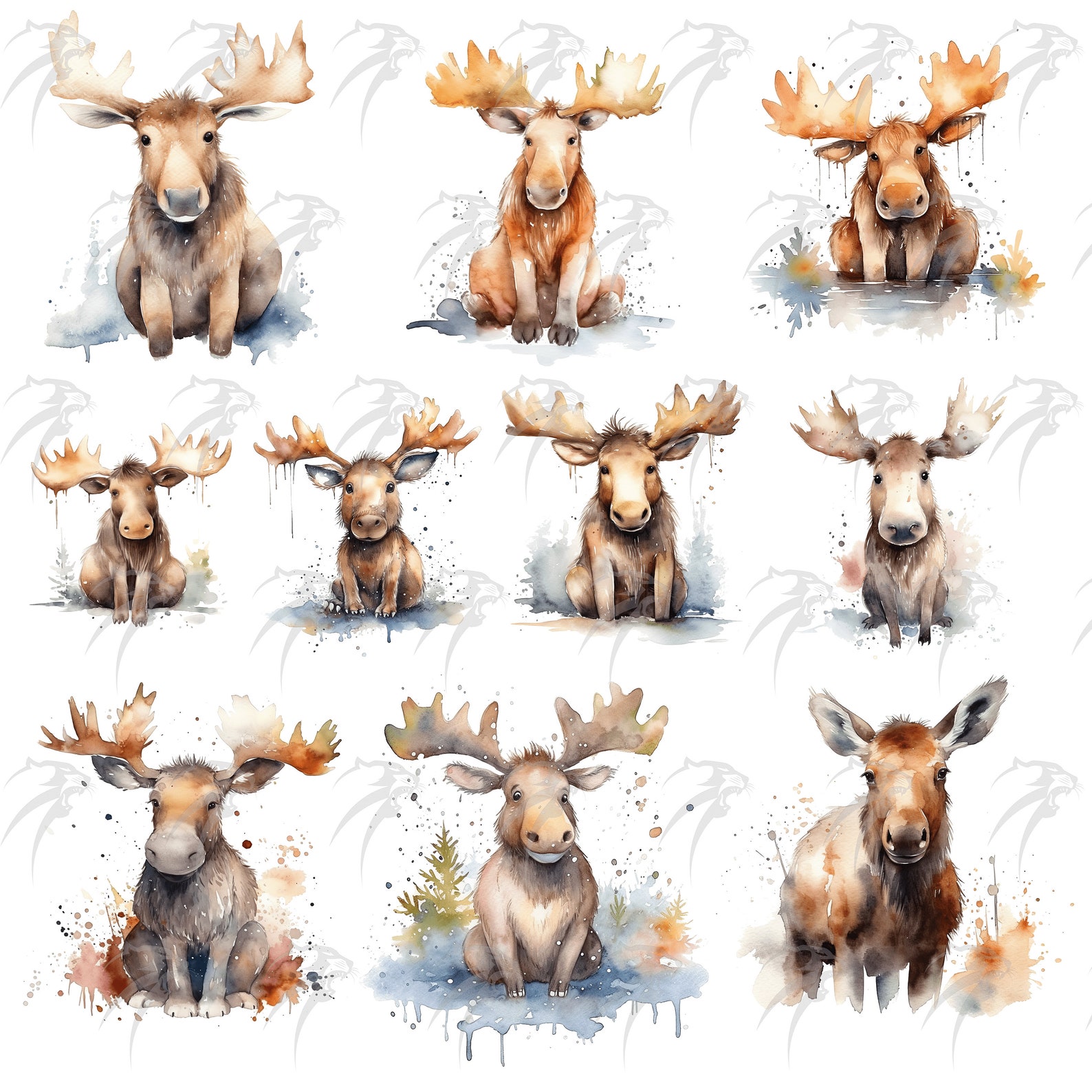 Watercolor Cute Small Moose 20 High Quality Digital Art Pngs - Etsy