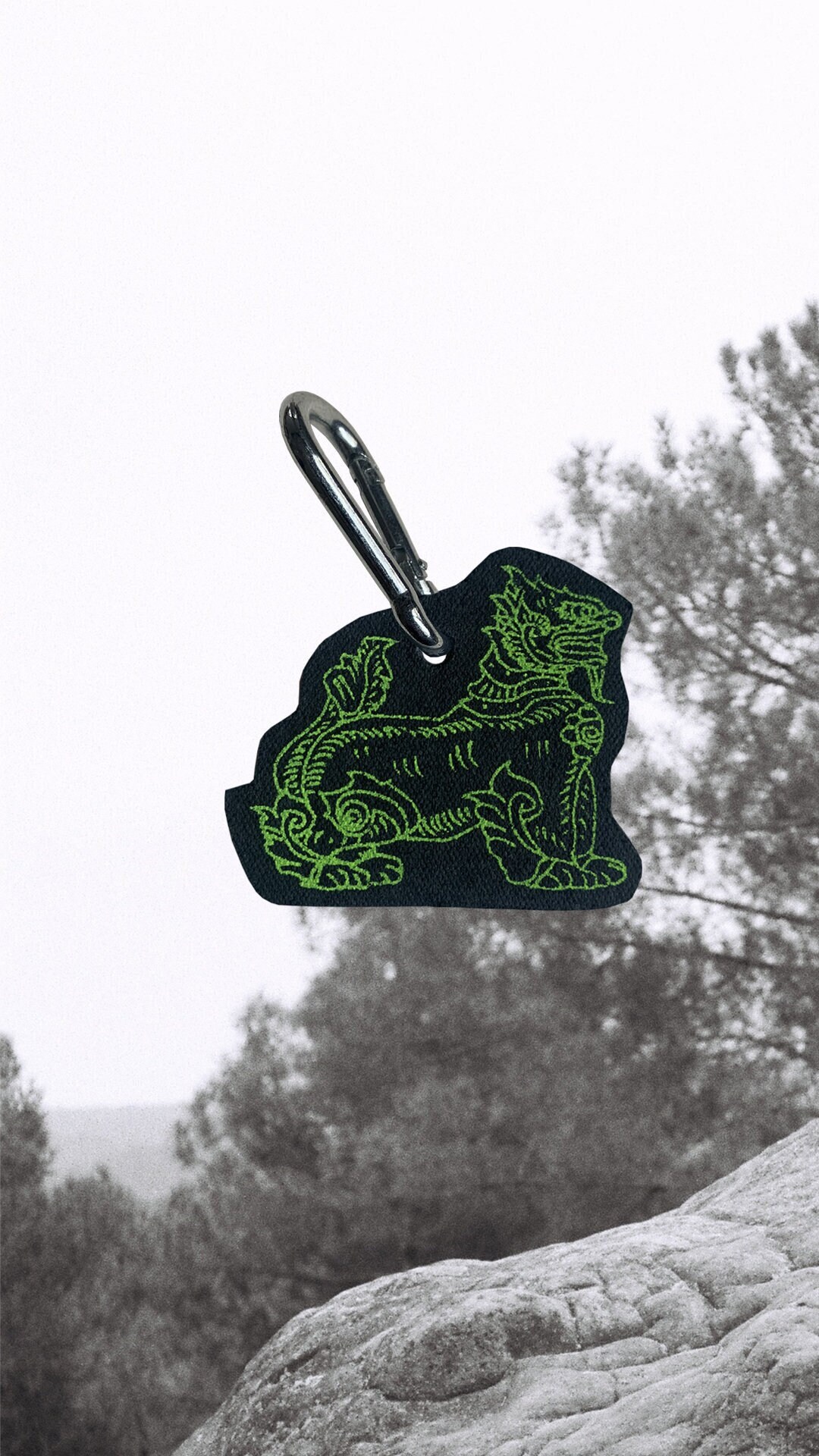 Lion Key Ring in Black Leather Screen-printed in Fluorescent Yellow - Etsy