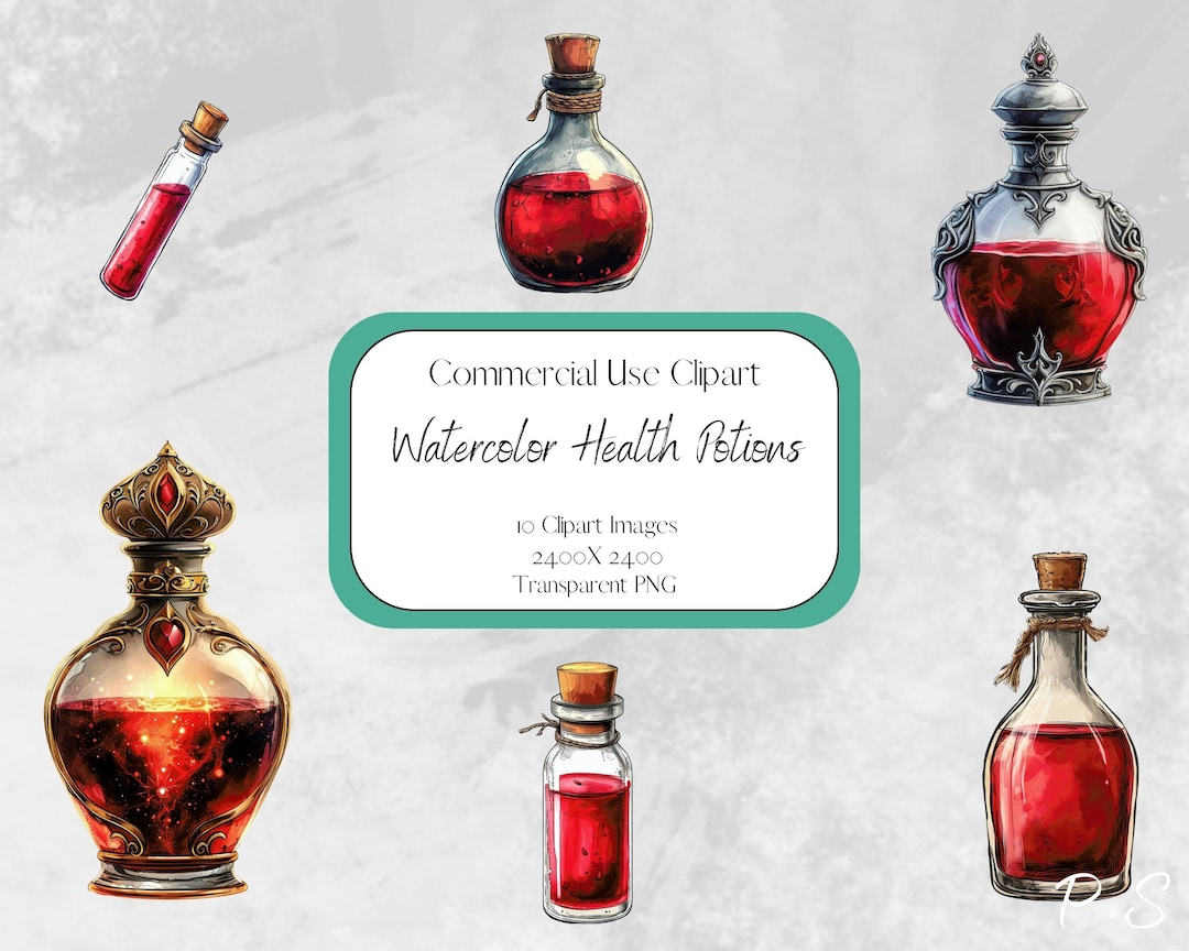 Watercolor Health Potions Clipart watercolor Healing Potion Bottles in ...