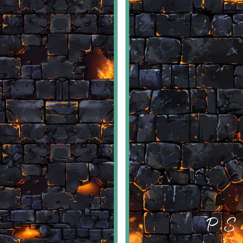 Retro Obsidian Dungeon Bricks, Seamless 2d Retro Obsidian Glass Pattern ...