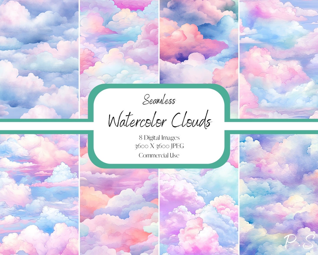 Watercolor Clouds Digital Paper Pack, Seamless, Scrapbooking, Web ...