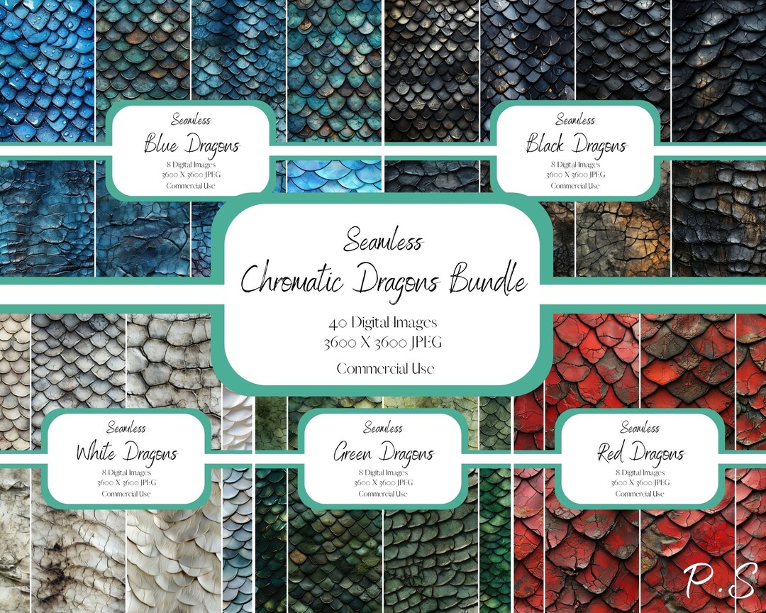 Chromatic Dragons Scales Bundle, Digital Paper, Rugged Chromatic Dragon ...