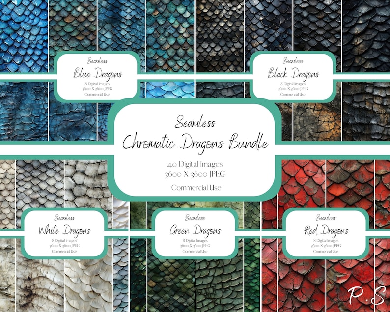 Chromatic Dragons Scales Bundle, Digital Paper, Rugged Chromatic Dragon ...