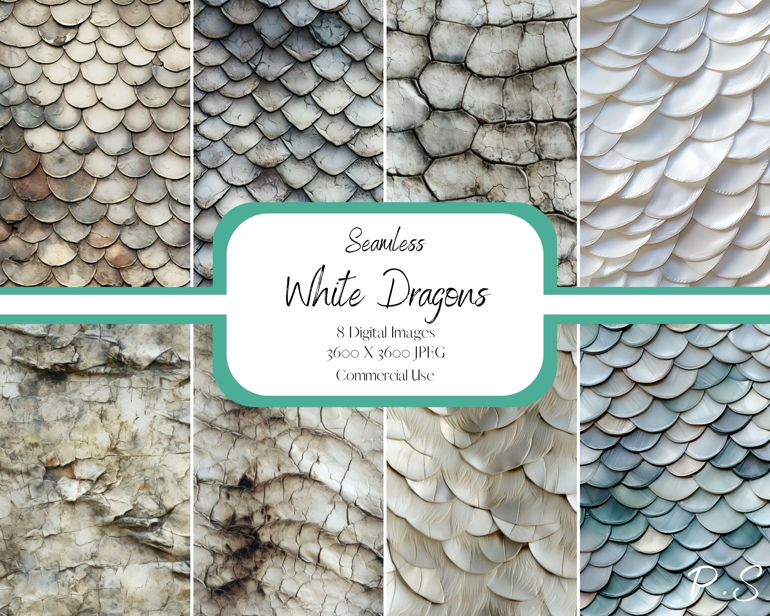 White Dragons Scales Digital Paper, White Dragon Scales and Hide ...
