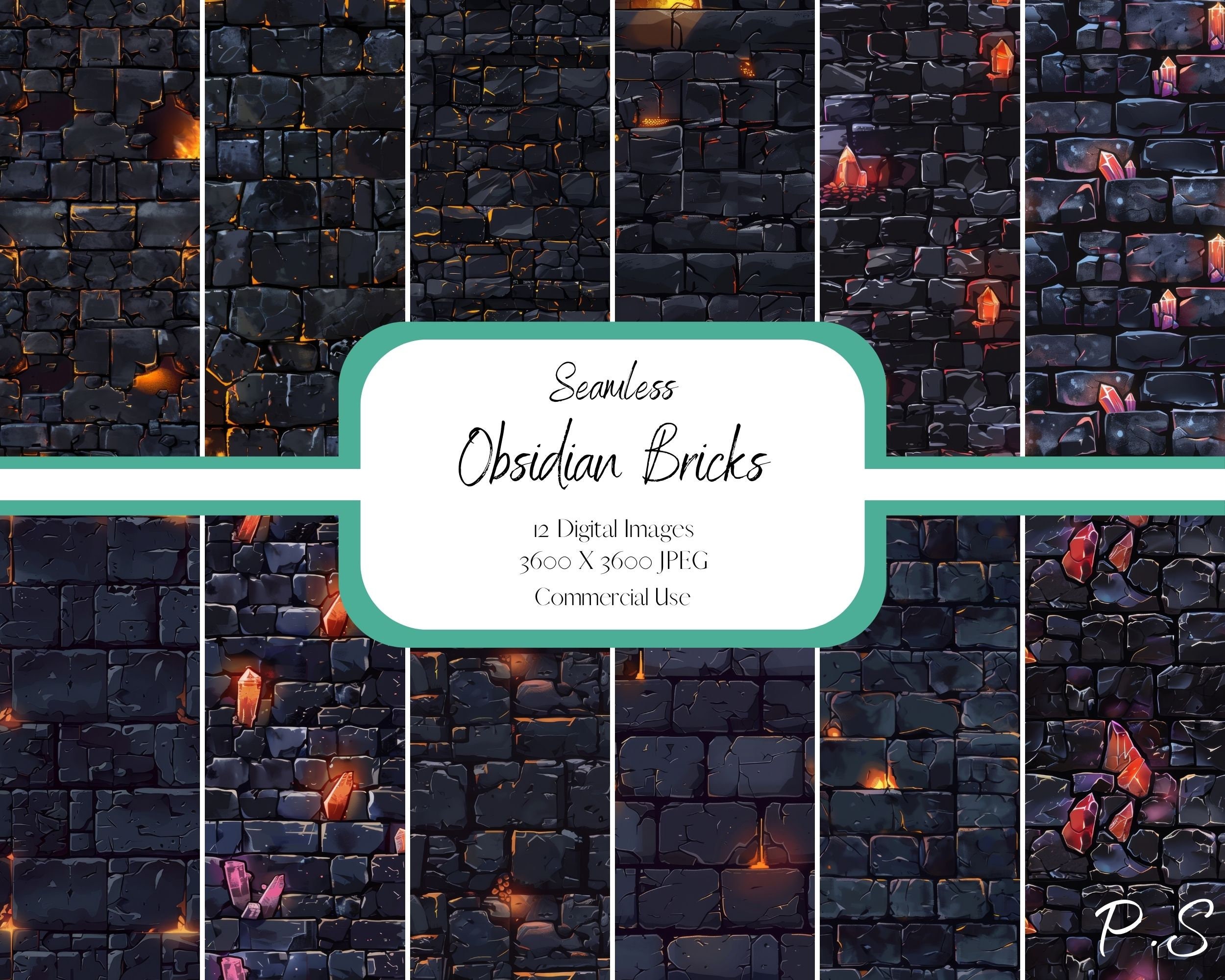 Retro Obsidian Dungeon Bricks, Seamless 2d Retro Obsidian Glass Pattern ...