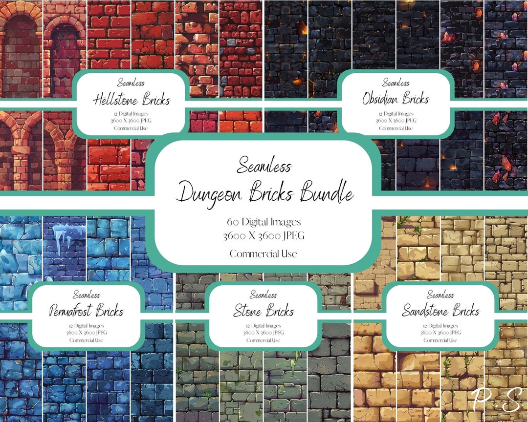 Retro Dungeon Bricks Bundle, Seamless 2d Retro Pattern, Roleplaying ...