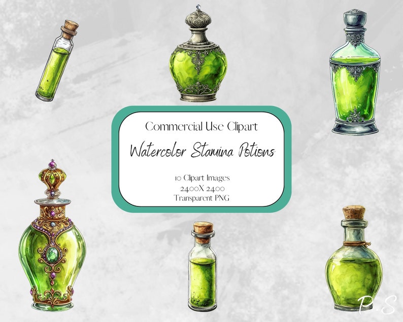 Watercolor Stamina Potion Clipart watercolor Stamina Potion Bottles in ...