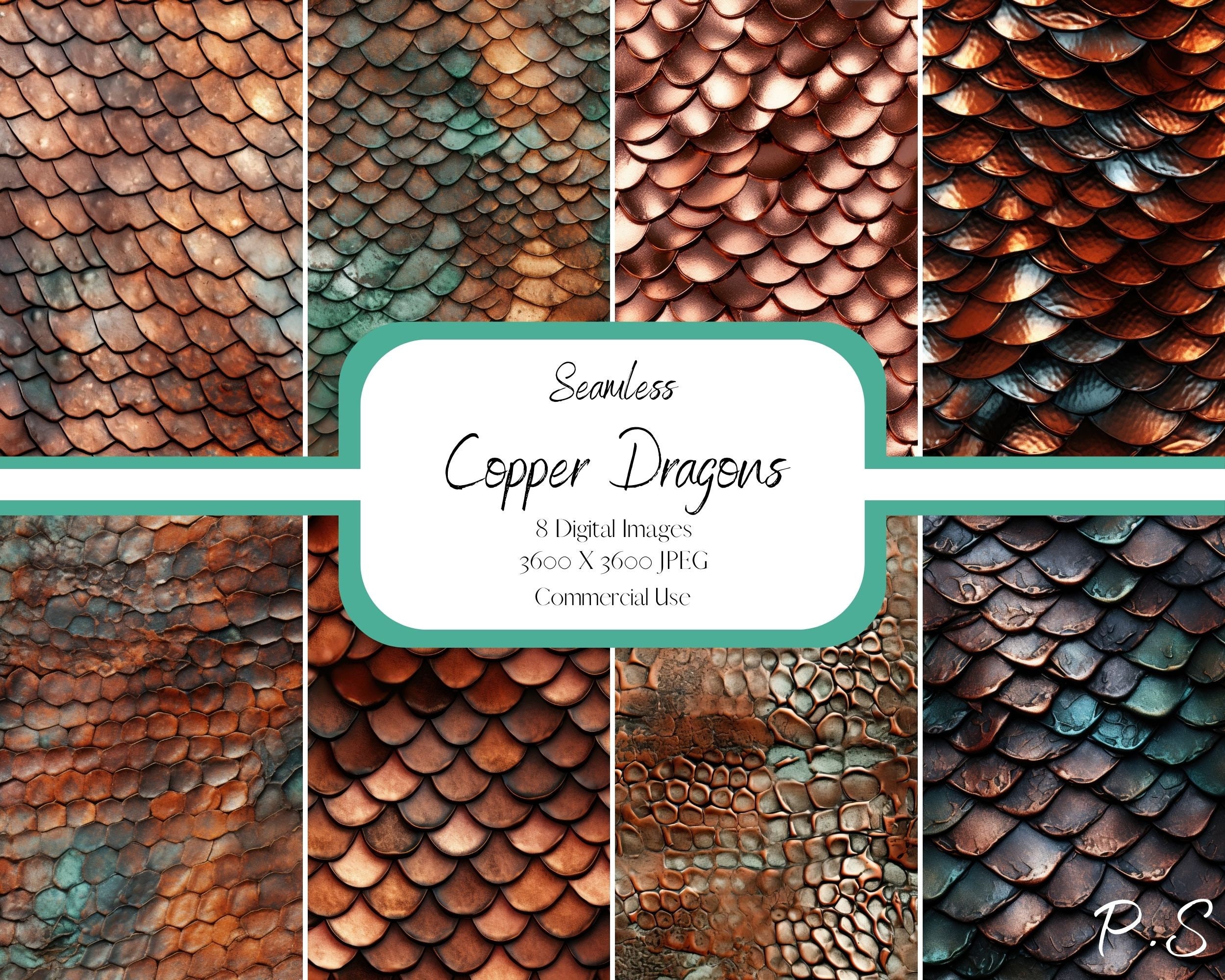 Copper Dragons Scales Digital Paper, Copper Metal Dragon Scales and ...