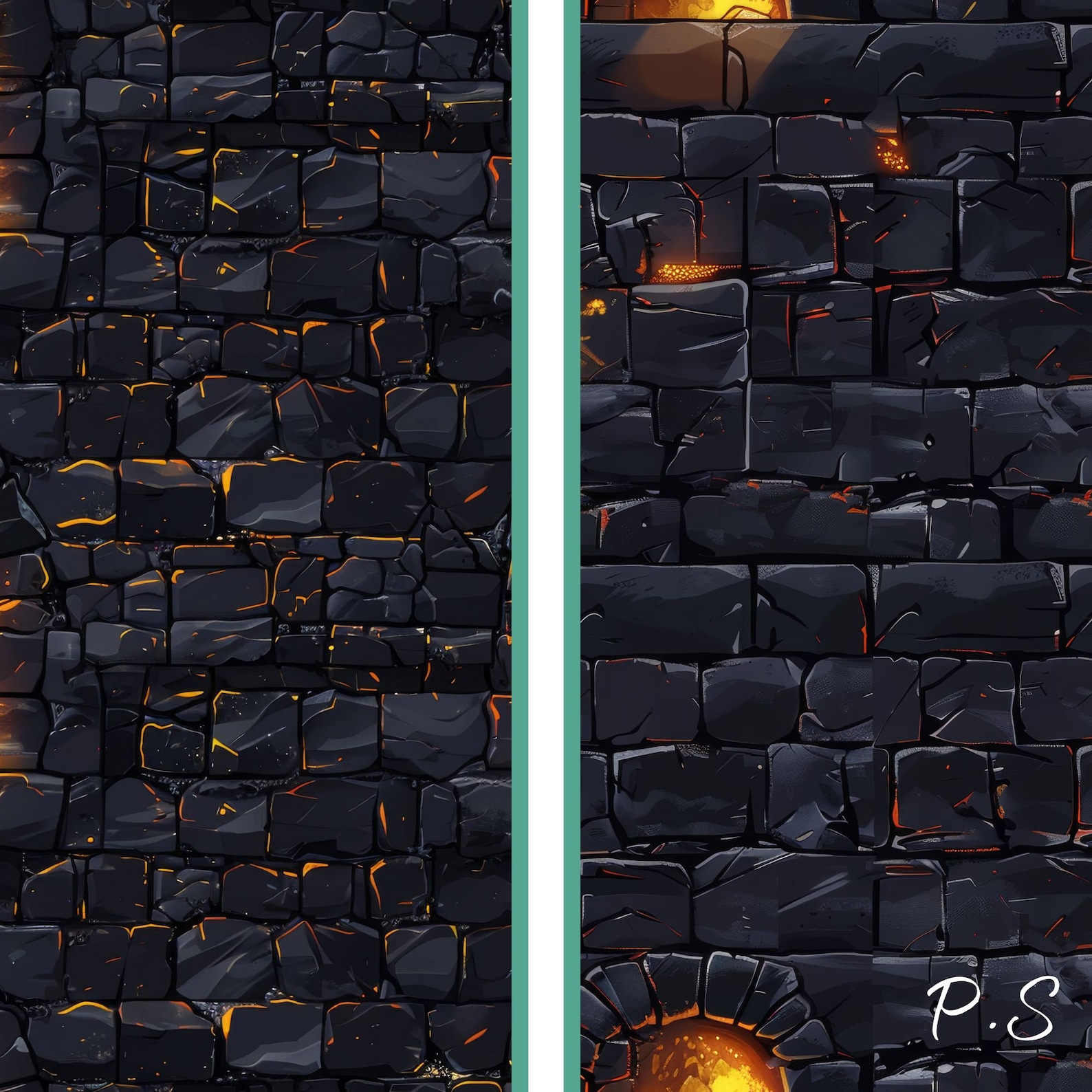 Retro Obsidian Dungeon Bricks, Seamless 2d Retro Obsidian Glass Pattern ...