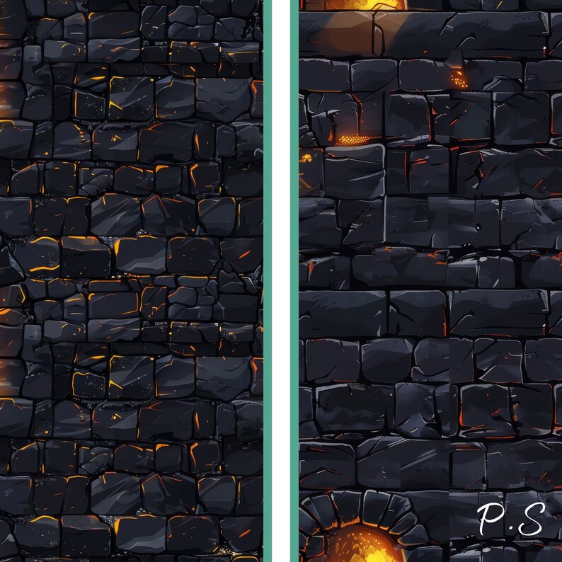 Retro Obsidian Dungeon Bricks, Seamless 2d Retro Obsidian Glass Pattern ...