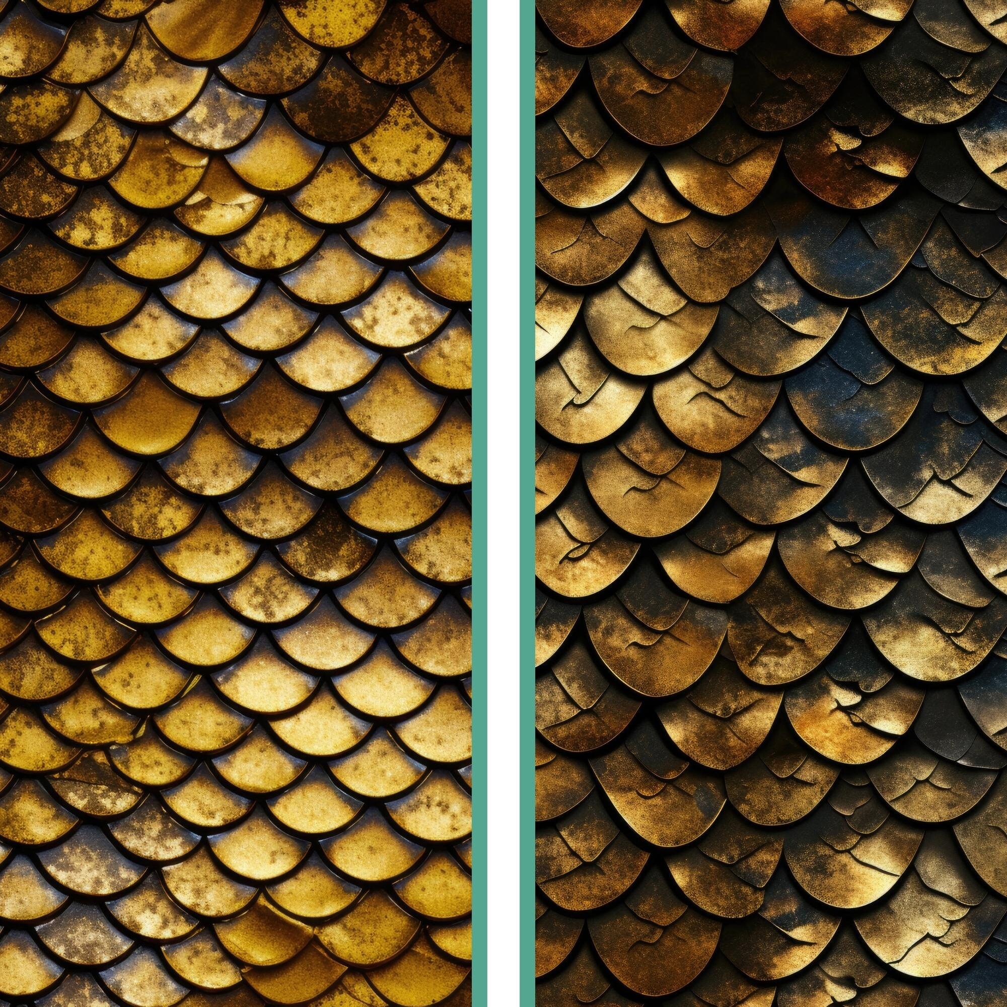 Gold Dragons Scales Digital Paper, Gold Metal Dragon Scales and Hide ...