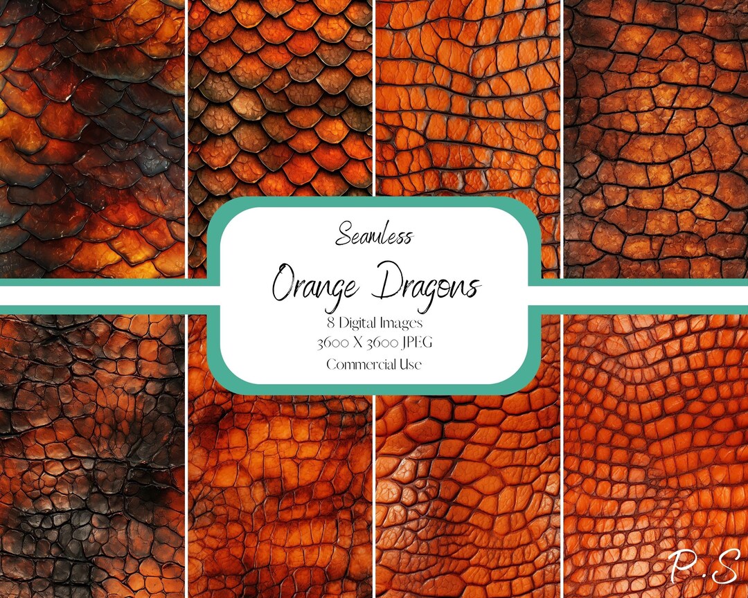 Orange Dragons Scales Digital Paper, Orange Dragon Scales and Hide ...