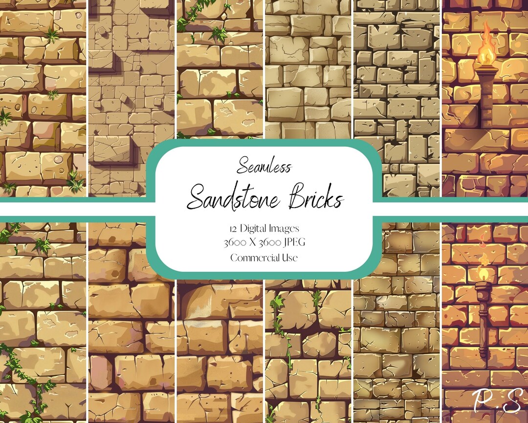 Retro Sandstone Dungeon Bricks, Seamless 2d Desert Bricks Retro Pattern ...