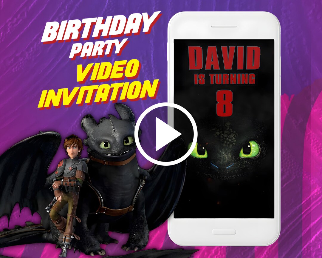 How to Train Your Dragon Birthday Party Video Invitation, Toothless ...